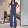 FengMoreActive Women's 2PC Pajamas Set V-Neck Tshirt And Wide Leg Pants ...