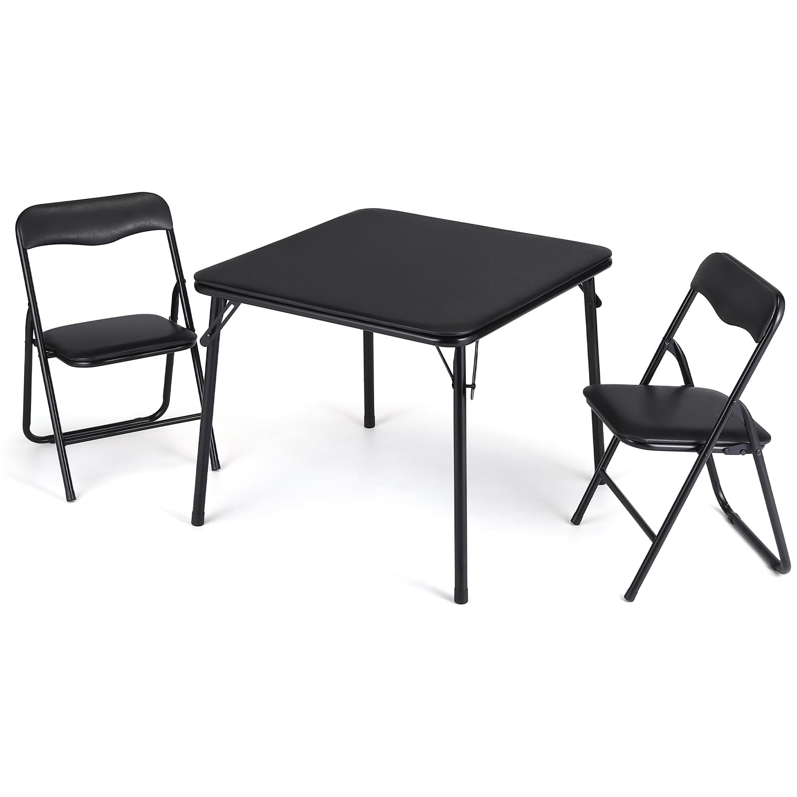 AKDSteel Metal Folding Card Table and Chair Set, Leather Padded Folding ...