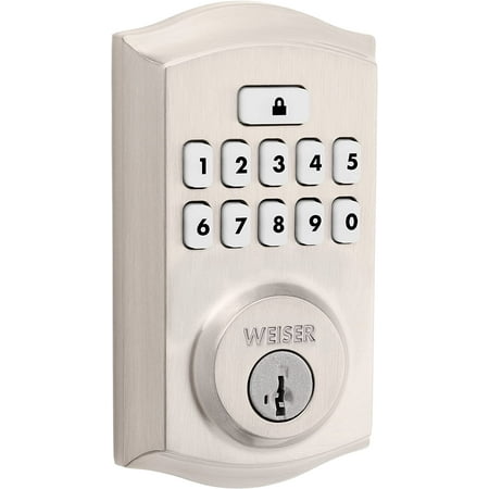 SmartCode Keypad Satin Nickel Electronic Door Lock, 10 Button Deadbolt ...