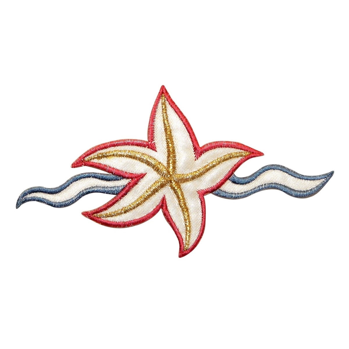 ID 0324 Starfish & Waves Outline Patch Sea Life Embroidered Iron On ...