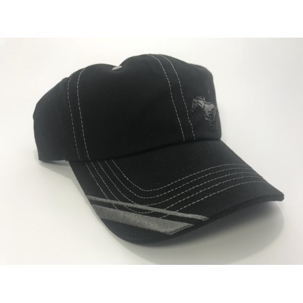 Ford Mustang Licensed Cotton Black Hat Embroidered With Racing Stripes ...