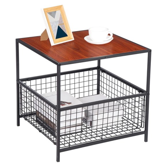 Wire Basket Table Wood Top