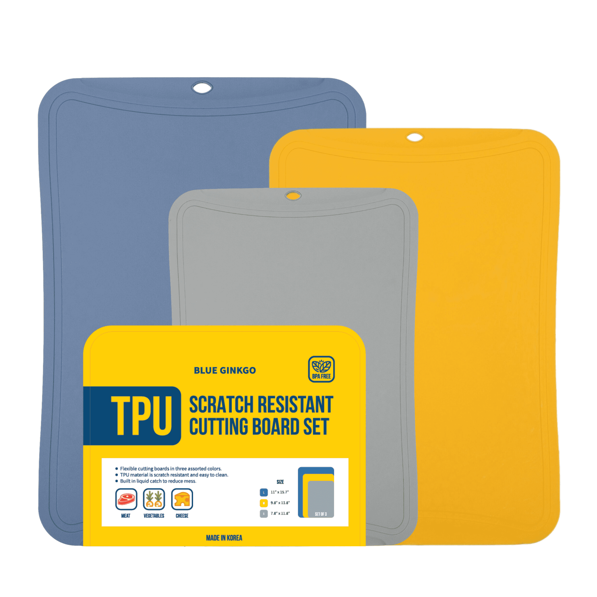 BLUE GINKGO 3-Piece Scratch Resistant TPU Cutting Mat Set | Blue ...