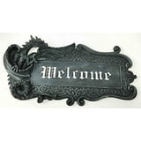 Medieval Gothic Dungeon Dragon Guarding Relic Welcome Sign Wall Mount ...