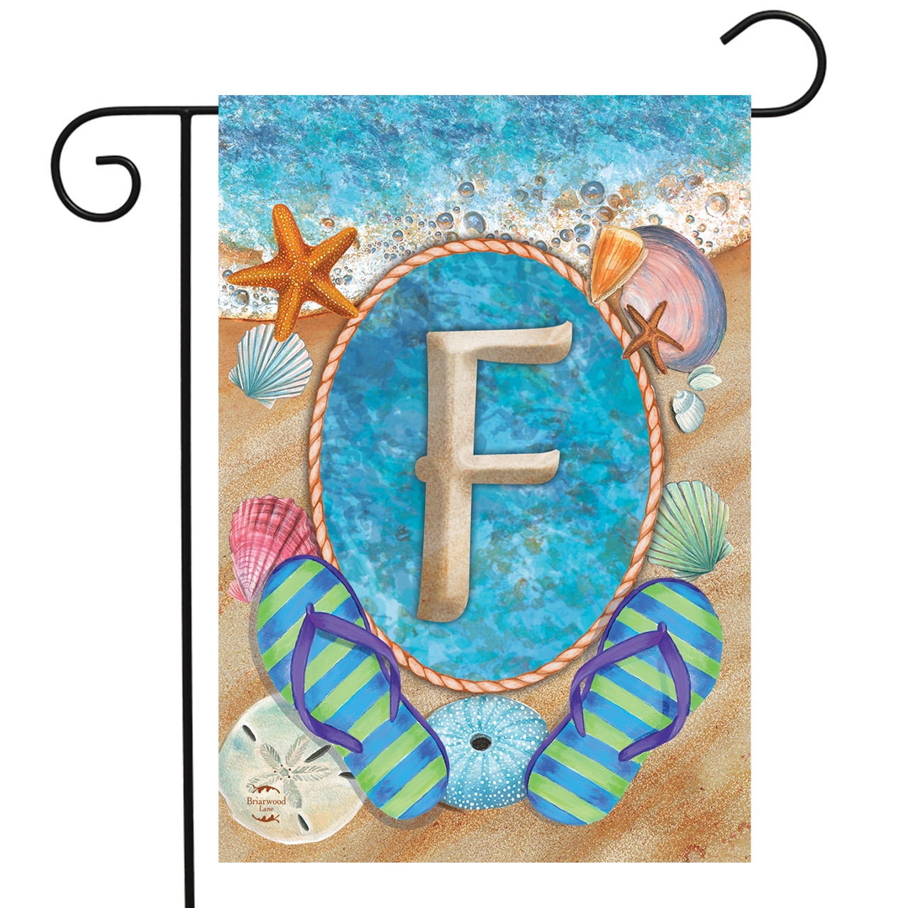 Summer Monogram Letter F Garden Flag Flip Flops Seashells 12.5" x 18 ...