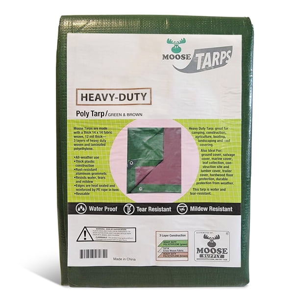Moose Supply Heavy Duty Waterproof Poly Tarp Covers, 12 Mil, 16' x 20 ...
