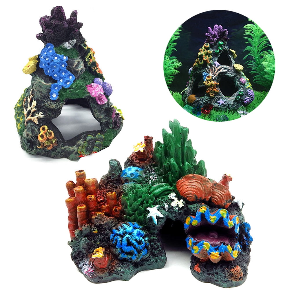 SPRING PARK Coral Resin Home Aquarium Rock Cave Fish Tank Decoration ...