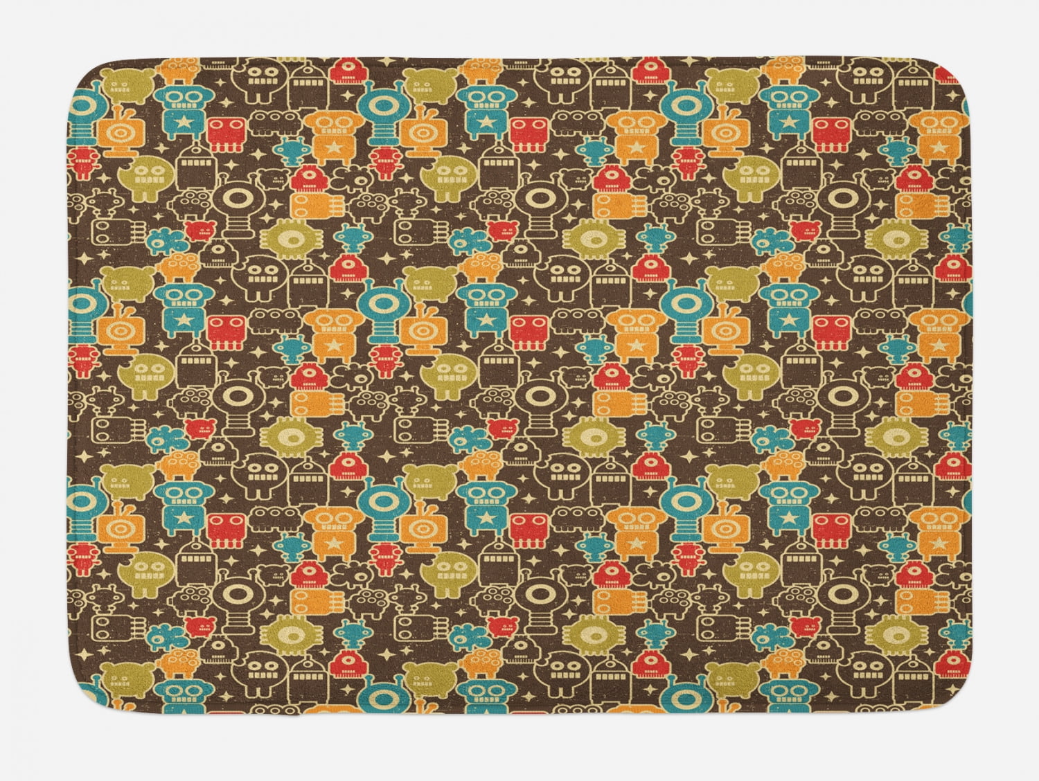 Alien Bath Mat, Robot Monsters in Space Themed Stars Retro Style ...