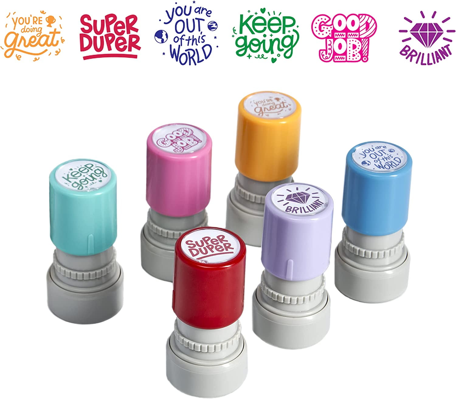 Stamp Joy - 6 Self-Ink Flash Stamp Set, Multicolor Teacher Stamps ...