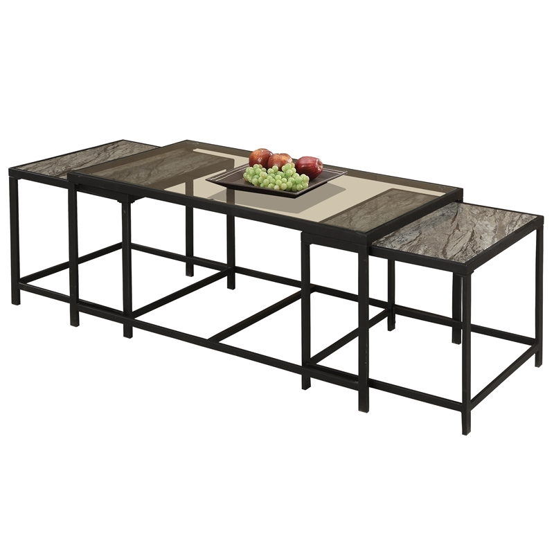 Titanic Furniture Savannah 3-Piece Metal Coffee Table Set with Faux ...