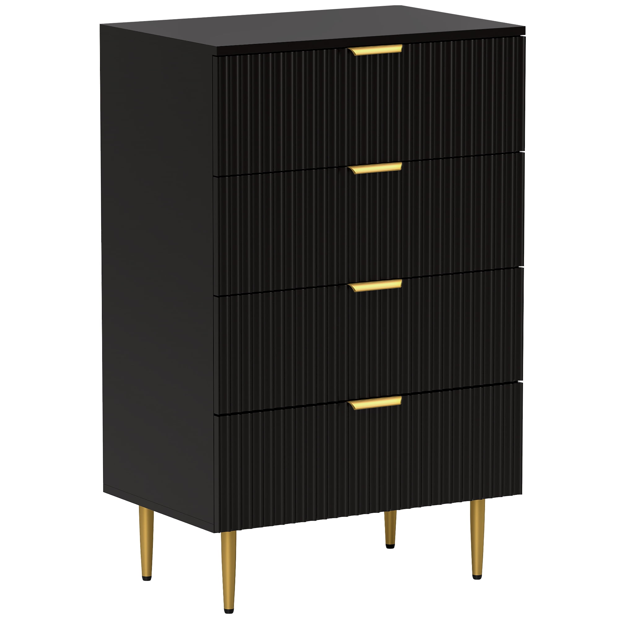 HOMCOM 4 Drawer Dresser for Bedroom Chest of Drawers Gold Handles and ...