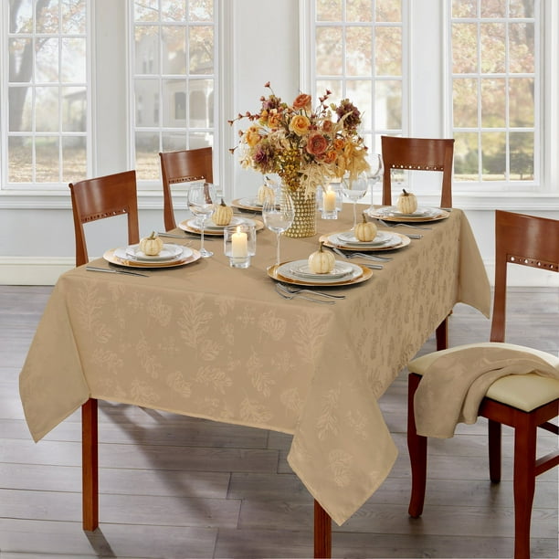 Elegant Woven Leaves Jacquard Damask Tablecloth - 52" x 70" - Taupe ...