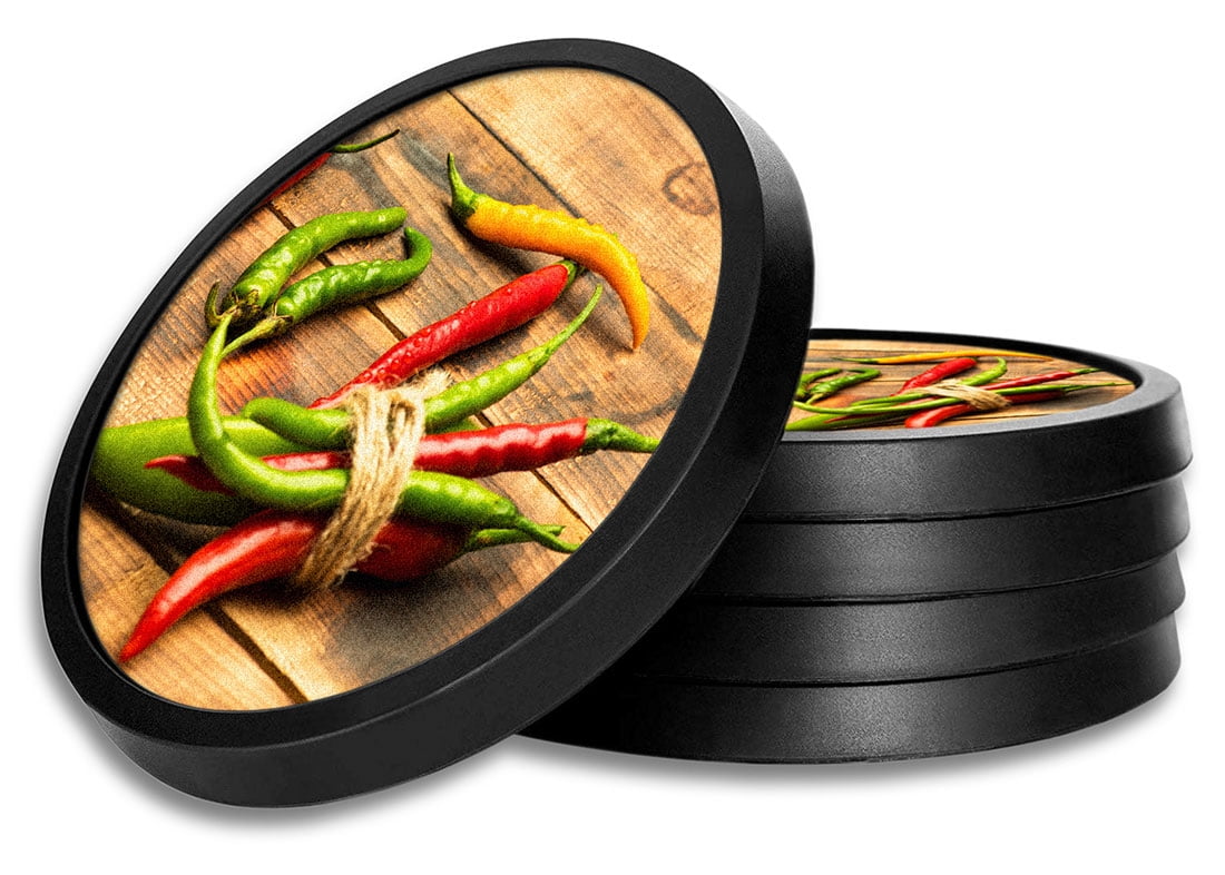 Silicone Non-Slip Drink Coasters with Removable Printed Absorbent Felt ...