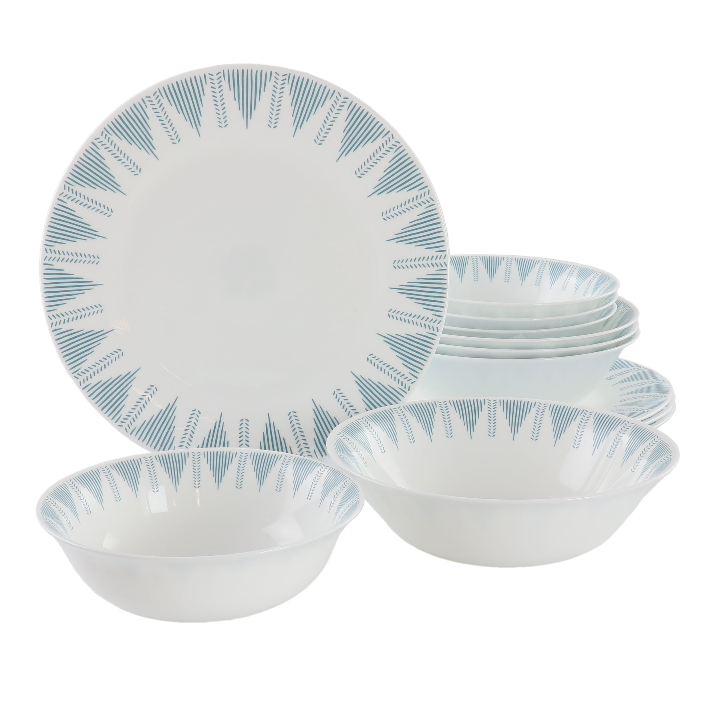 Ultra by Gibson Piper Point 12 Piece Opal Glass Dinnerware Set in White ...