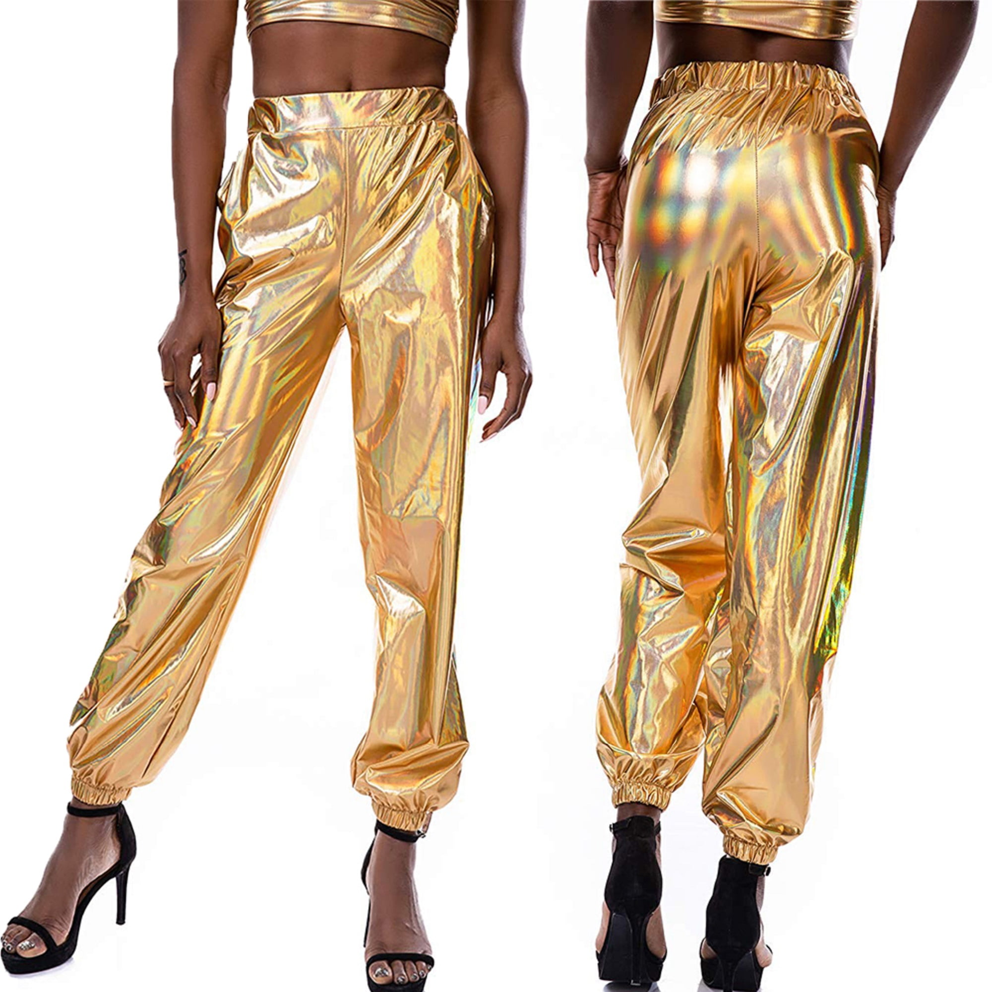 Sunisery Women's Metallic Shinny Pants, Fashion High Waist Tapered ...