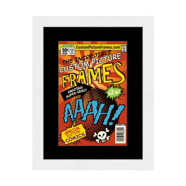 White Comic Book Frame with Black Mat - 1 Opening to Display 1 7.75"x10 ...
