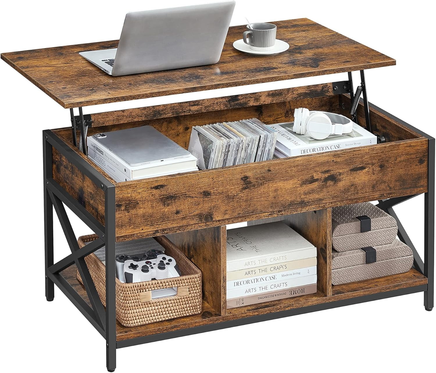 Industrial Coffee Table Height Adjustable, Lift Top Table with Hidden ...