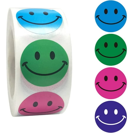 Surrme Children's smiley face stickers 1 inch 500 sheets / roll 4 color ...