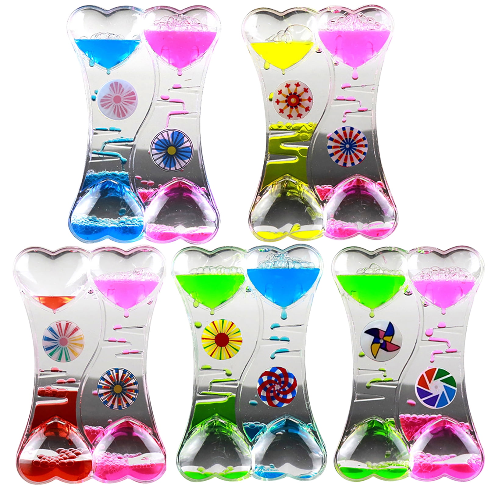 opvise Double Heart Liquid Motion Bubble Drip Oil Hourglass Timer Clock ...