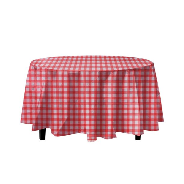 Red Picnic Table Cover | Red Gingham Table Cover - 84in. Round - 1 ...