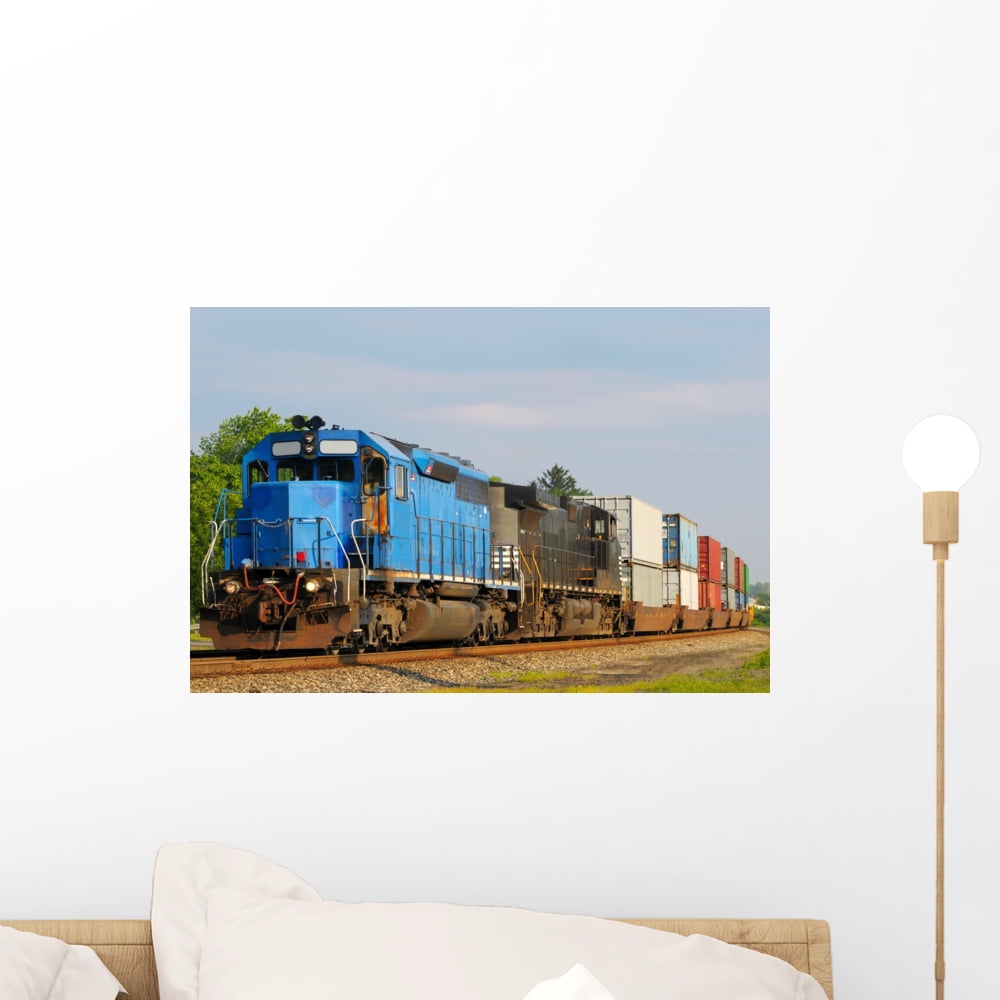 Two Locomotives Pulling Train Wall Mural by Wallmonkeys Peel and Stick ...