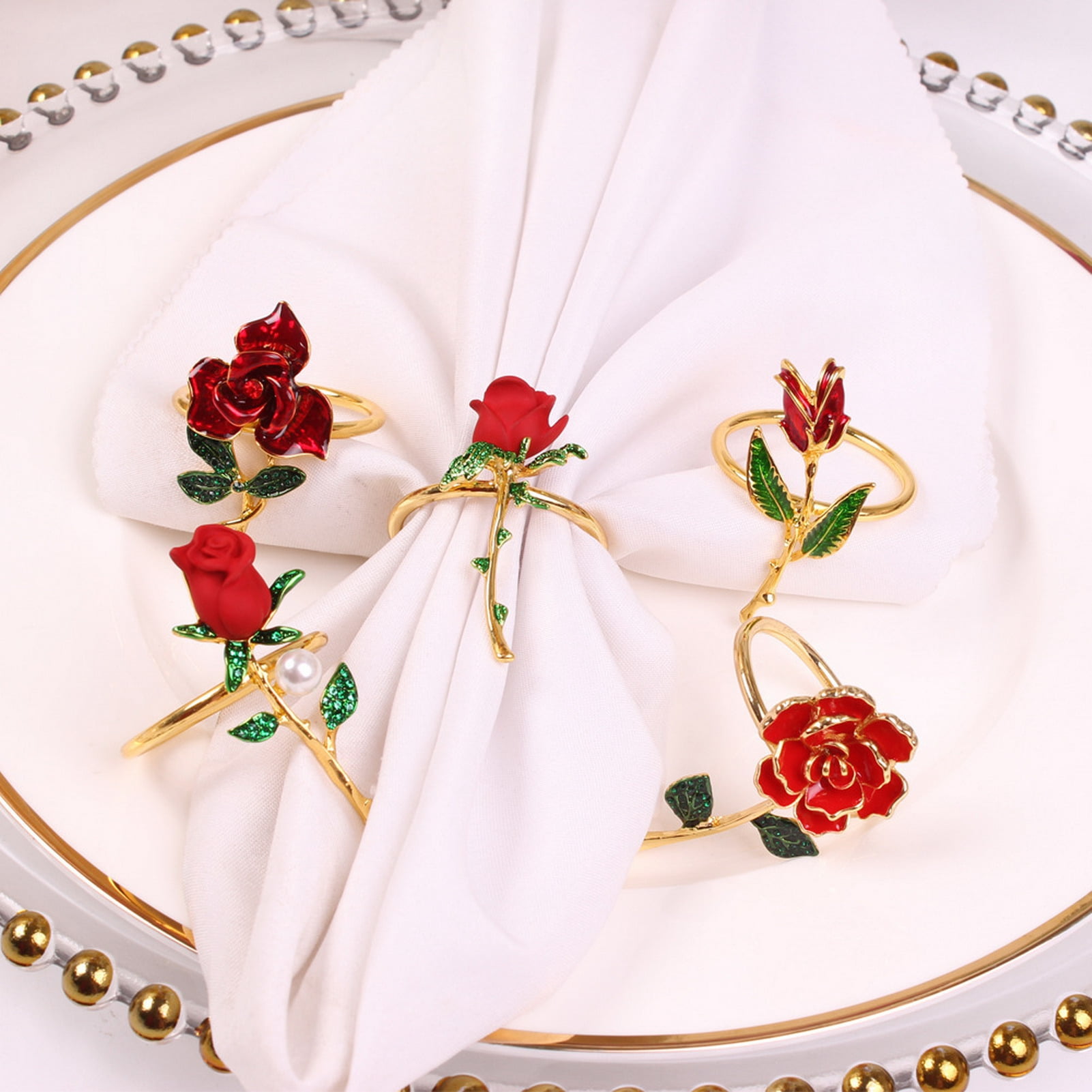 Washranp Rose Flower Napkin Rings,Valentines Day Serviette Ring Alloy ...