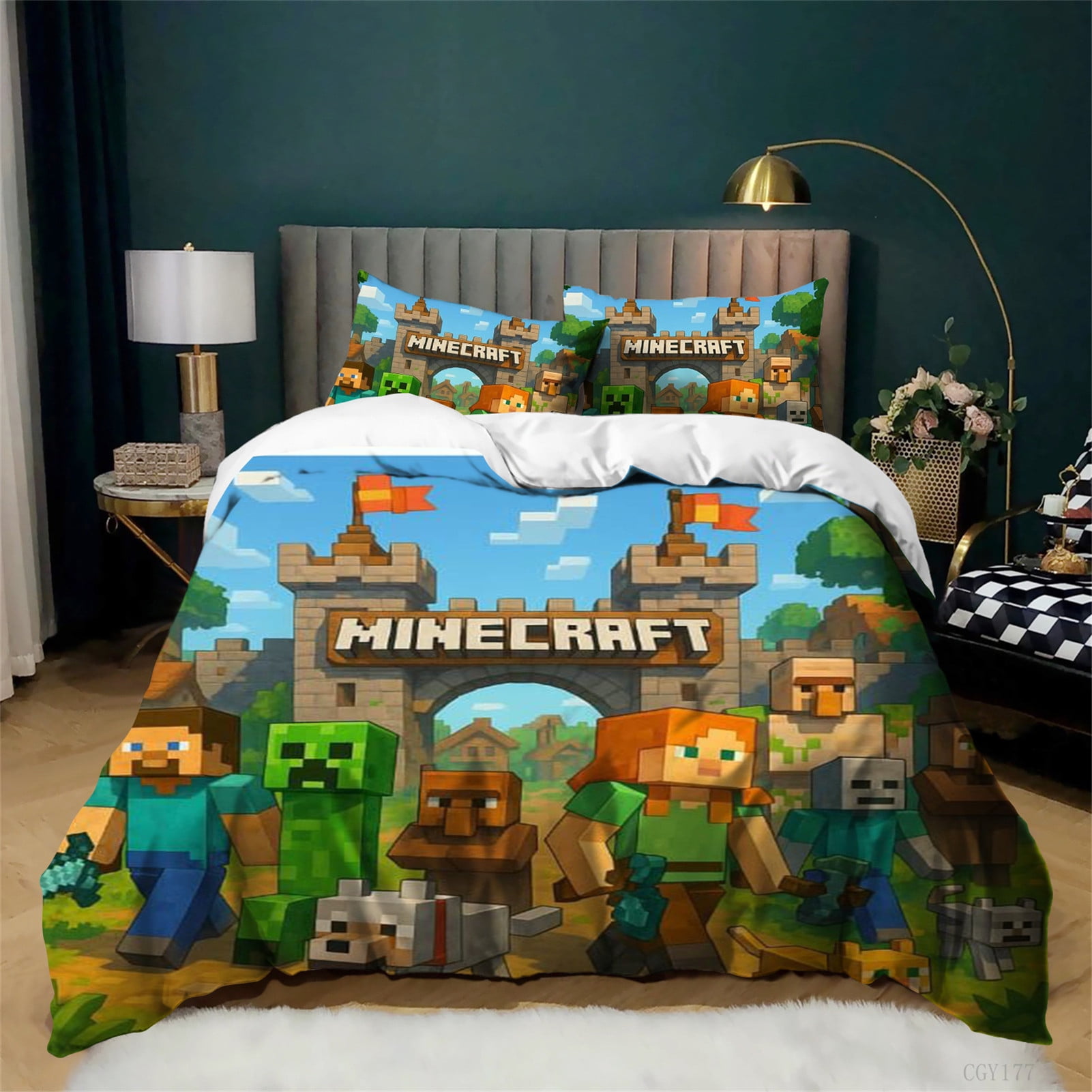 Game Minecraft Bedding Set 3 Pieces Soft and Breathable Duvet Cover Set ...