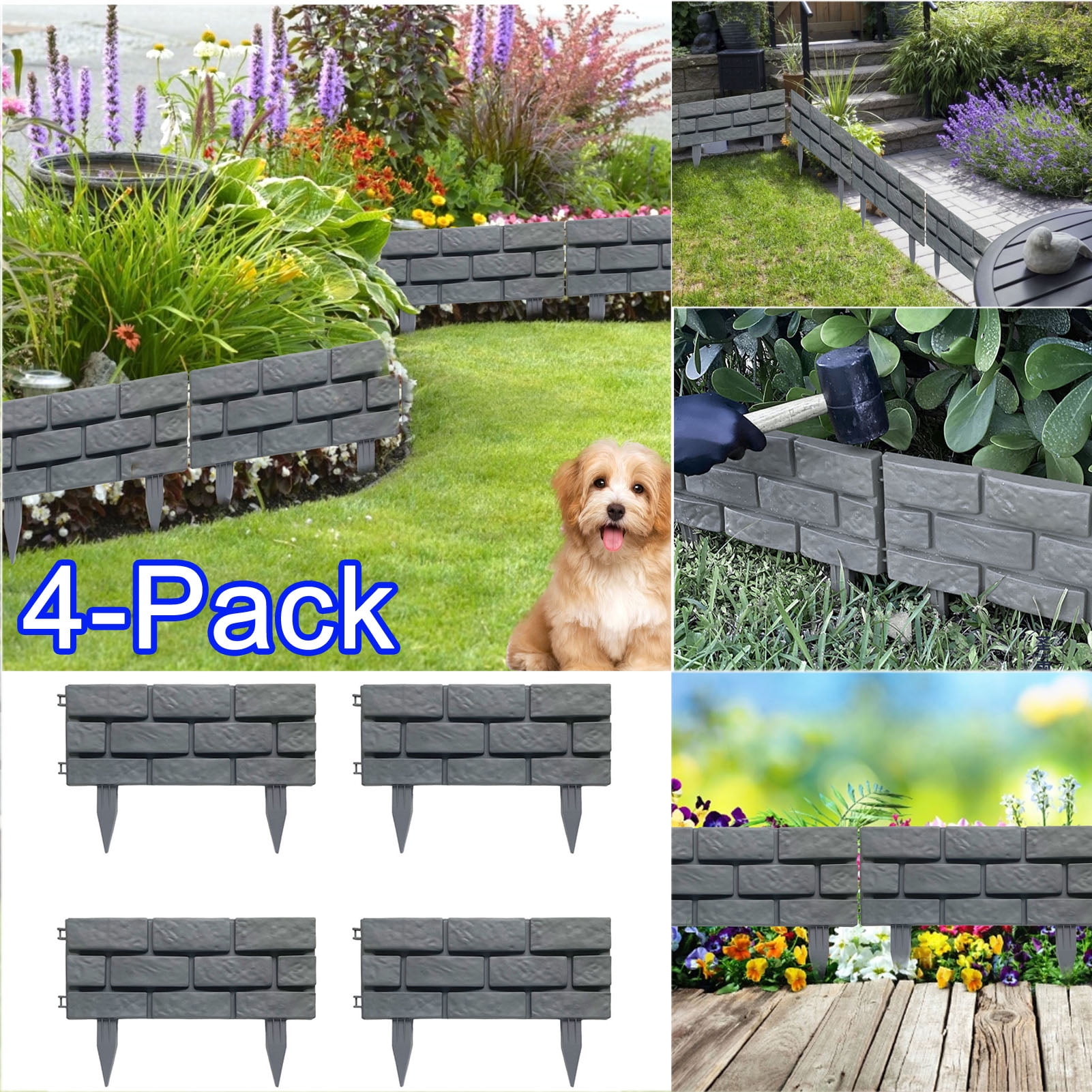 Walbest 4-Pack Garden Plastic Fence, Splicing Detachable Imitation ...