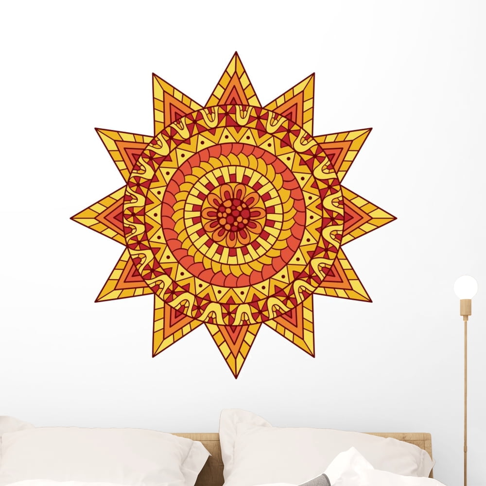 Bright Orange Zentangle Sun Wall Decal Wallmonkeys Peel and Stick ...