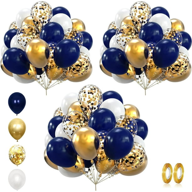 Navy Blue and Gold Balloon Set, Blue Balloons, 60 Pieces 12 Inch Navy ...