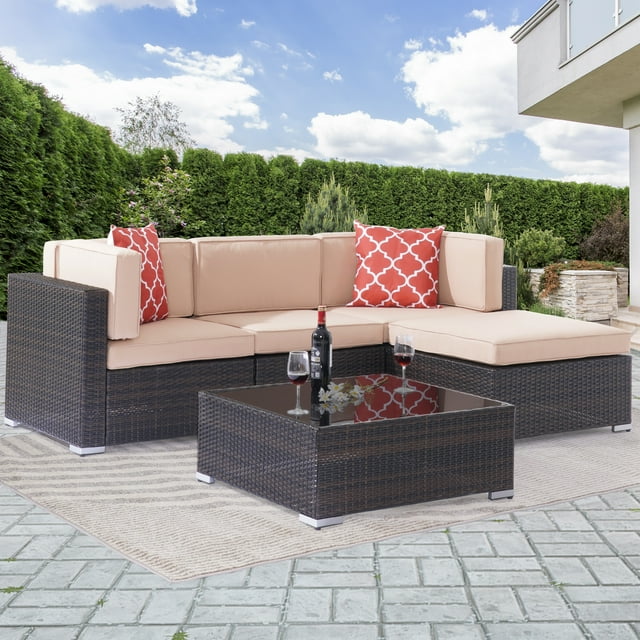 CHYVARY 5 Pcs Outdoor Conversation Lounge Sectional Couch Set, PE ...