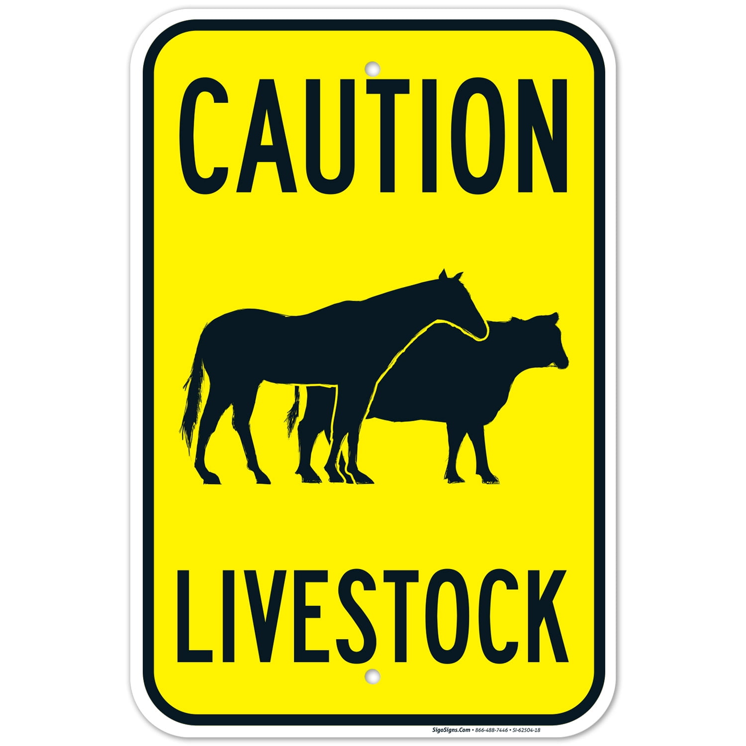 Caution Livestock With Horse And Cow Symbol Sign, - Walmart.com