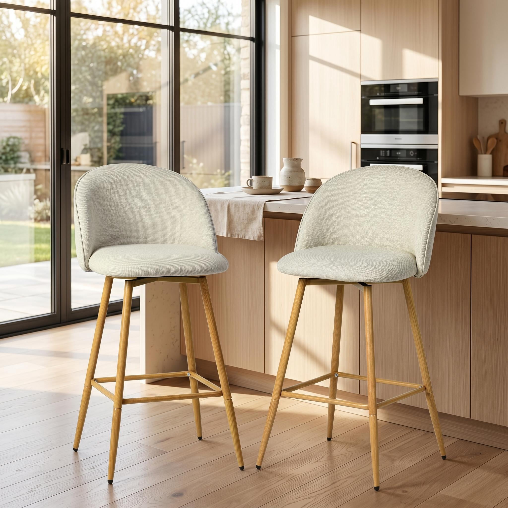Homy Casa 2-Piece 26'' Counter Bar Stools, Swivel Upholstered Fabric ...