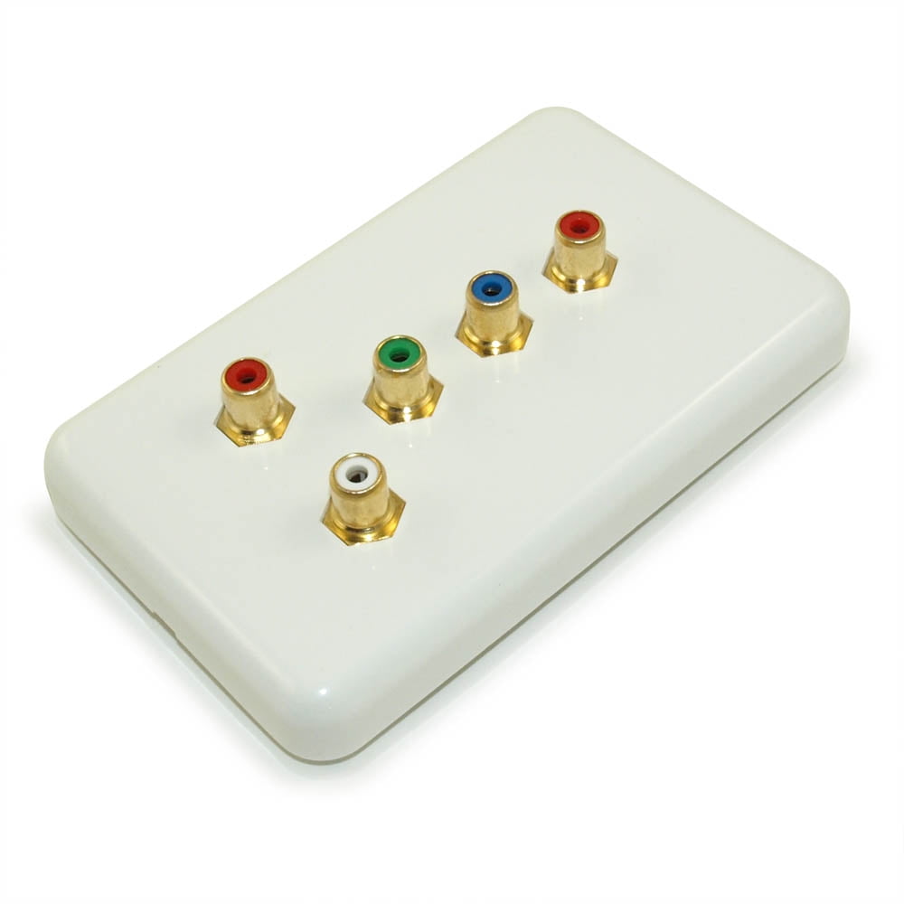 Wall plate: 5 RCA component (3 Video + 2 Audio) Gold Plated, White ...