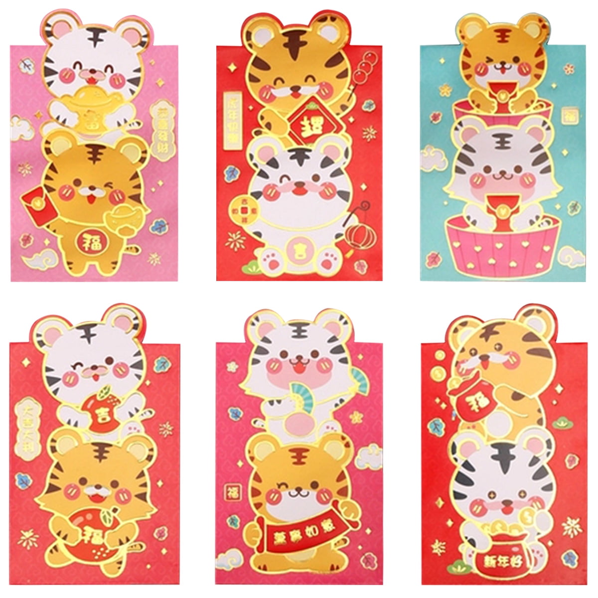 Gotydi 6pcs Traditional Chinese Envelopes Cartoon Red Envelopes Packets ...