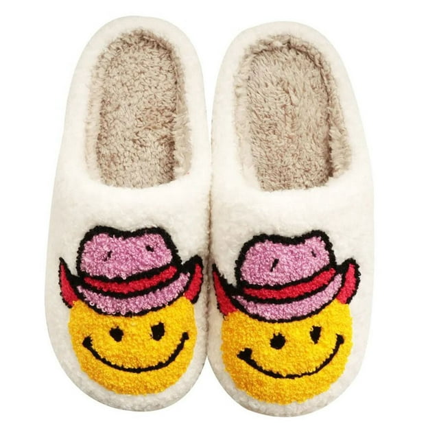 PacificPlex Womens Fuzzy Preppy Smile Slippers Retro Cozy Comfy Plush ...