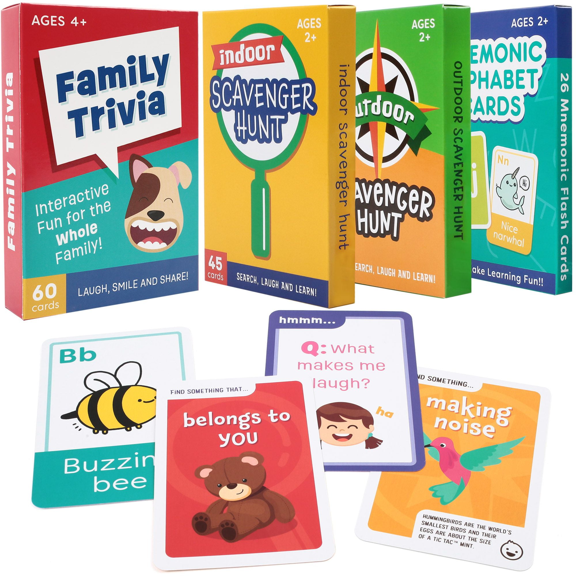 LotFancy Card Games for Kids, 4 in 1 Fun Pack, Scavenger Hunt Game ...