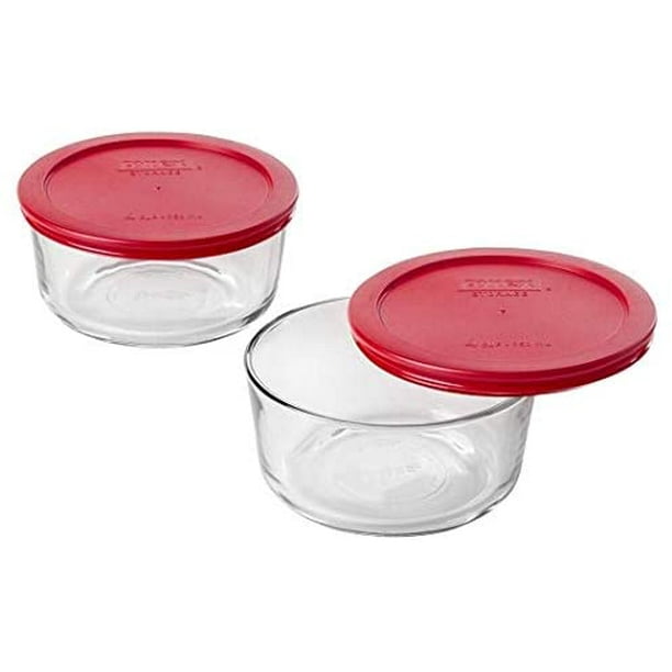 Pyrex 7200 2-Cup Glass Food Storage Bowl and 7200-PC Red Plastic Lid ...