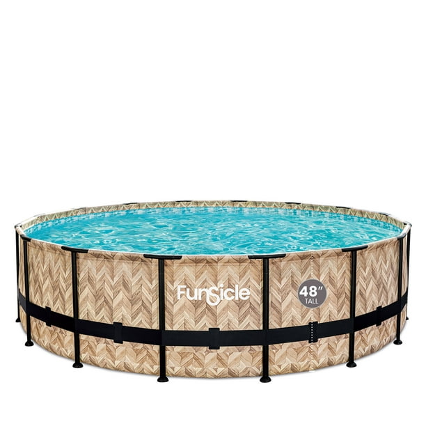 Funsicle 16ft x 48in Round Oasis Designer Above Ground Pool, Oak ...