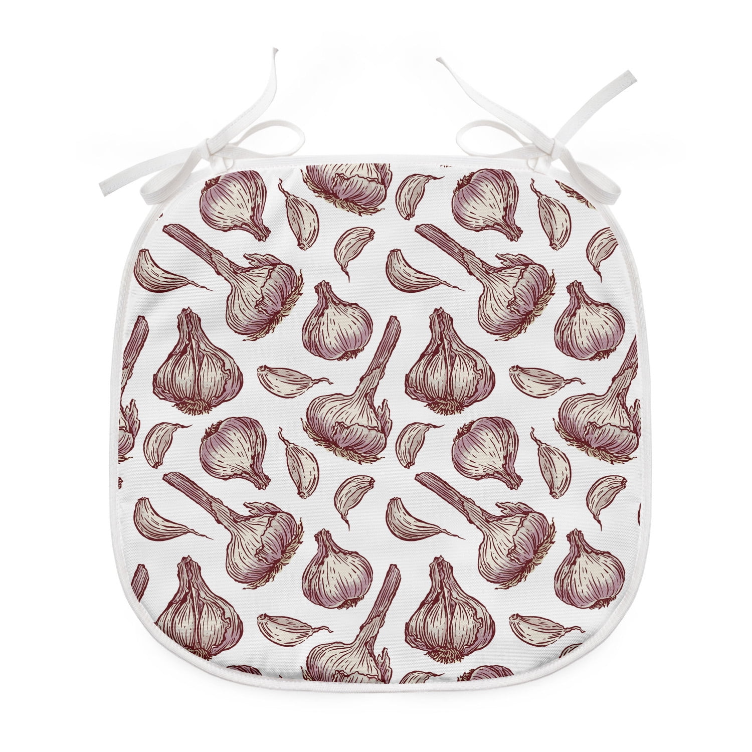 Kitchen Dining Chair Pad, Retro Look Garlic Hand Drawn Food ...