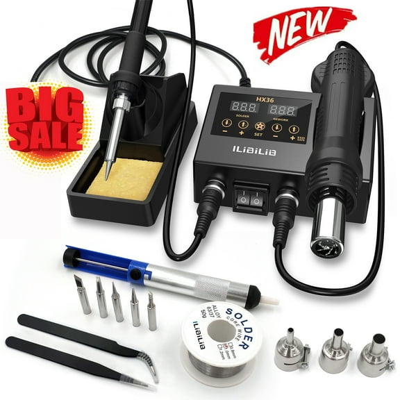 858D Hot Air Rework Station, 700W 110V SMD Soldering Station with 3 Air ...