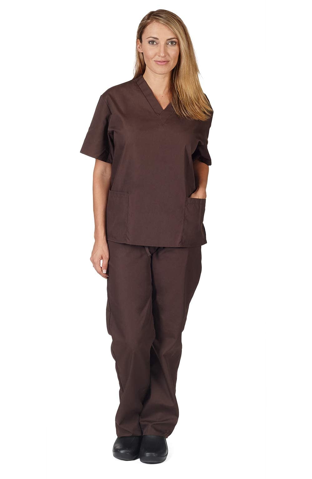 ACTIVE UNIFORMS Women Scrub Set Medical Scrub Top and Pants (Chocolate ...