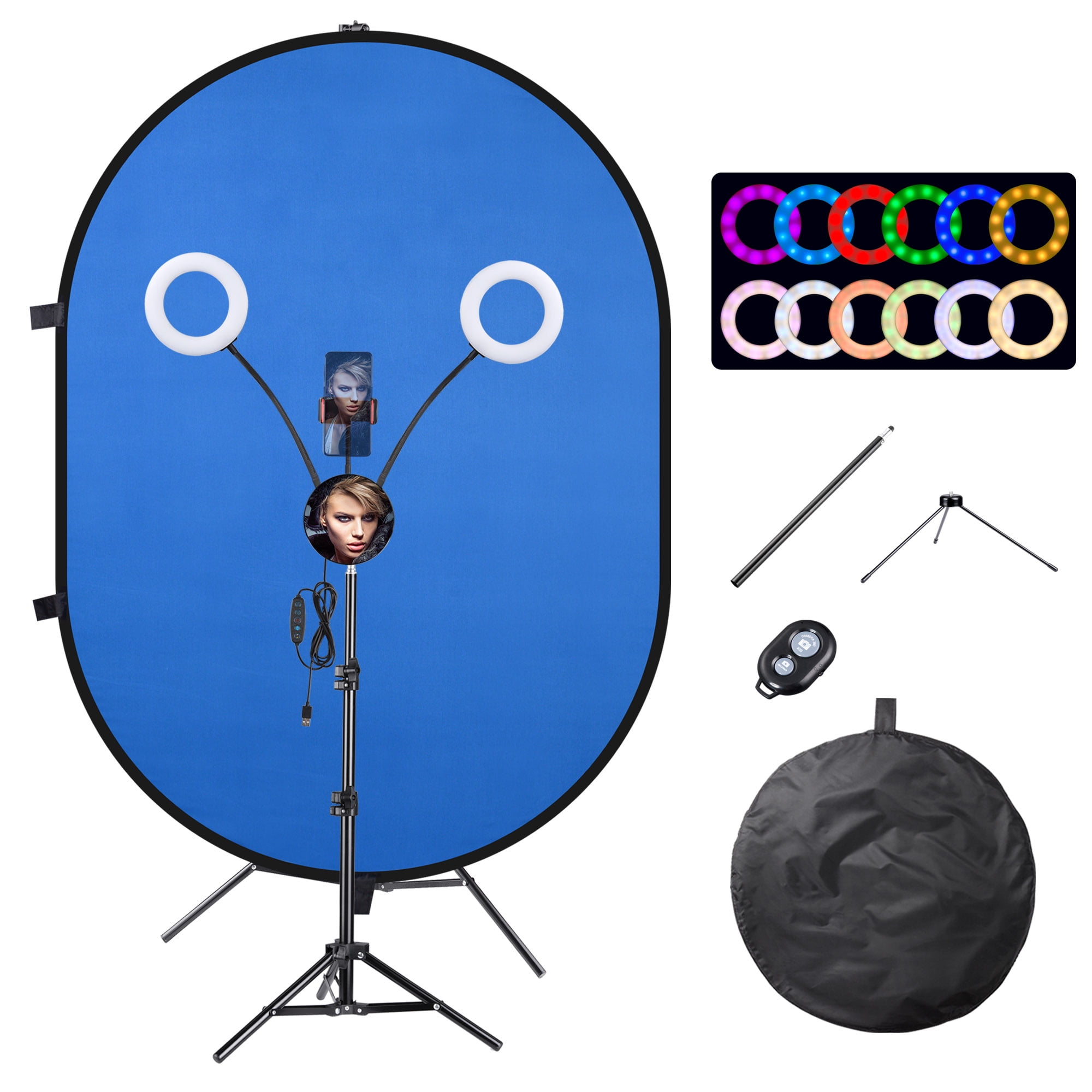 Yescom 7" RGB Dual Ring Light Collapsible Backdrop Kit Green Blue ...