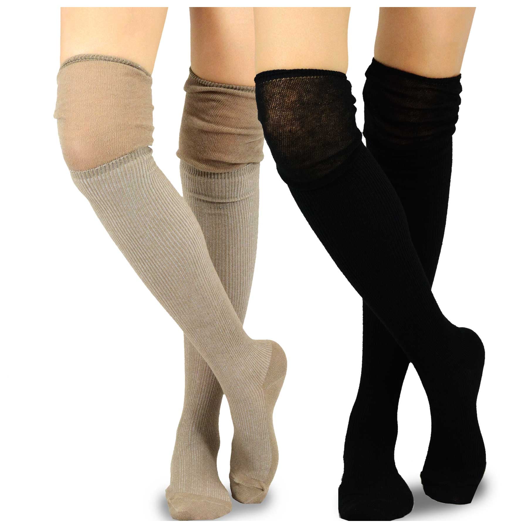 Teehee Women's Fashion Cotton Over The Knee Socks - 2 Pairs Pack ...