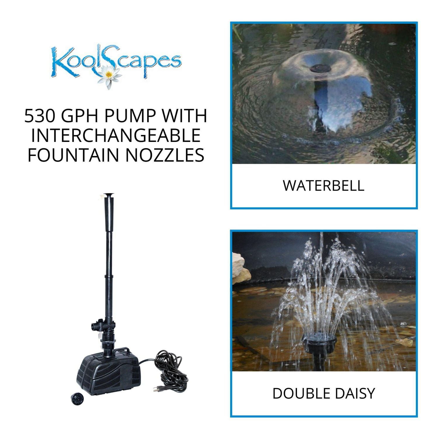 KoolScapes 530 GPH Pond Pump Kit, Outdoor Water Pump for Ponds and ...