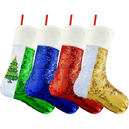 4 Pieces Sublimation Christmas Stockings Sequins Christmas Stockings ...