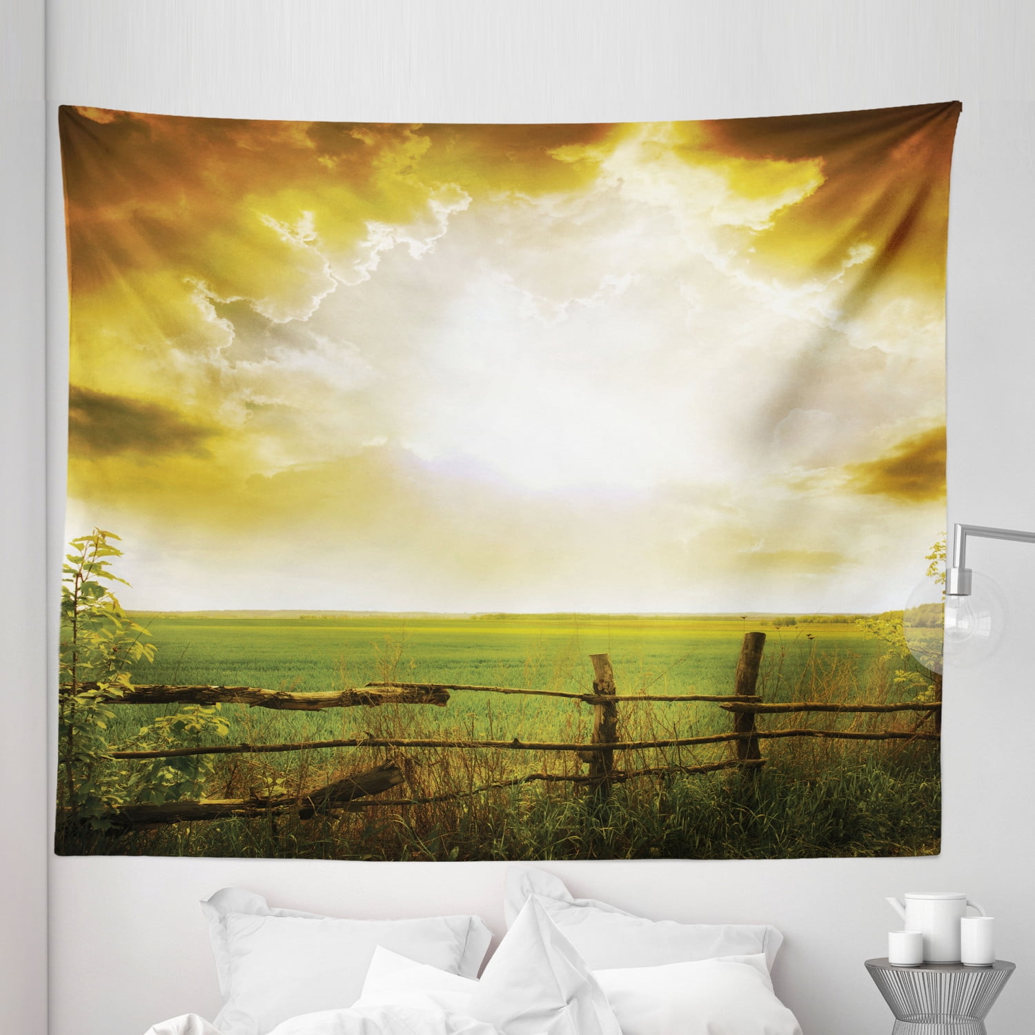 Country Tapestry, Sunset on the Field at Summer Wooden Hedge Springtime ...