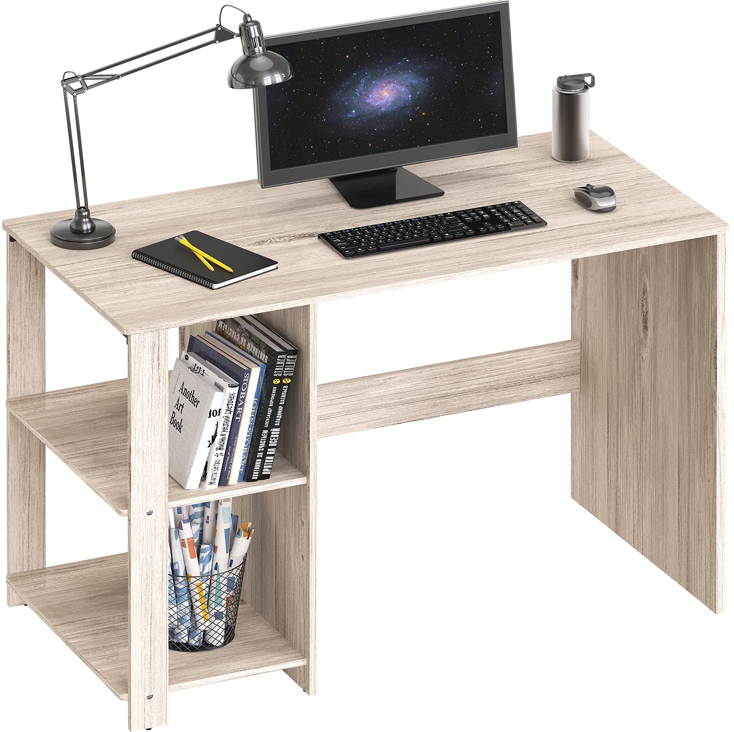SHW Cyrus 38-Inch Desk with Shelves, Maple - Walmart.com