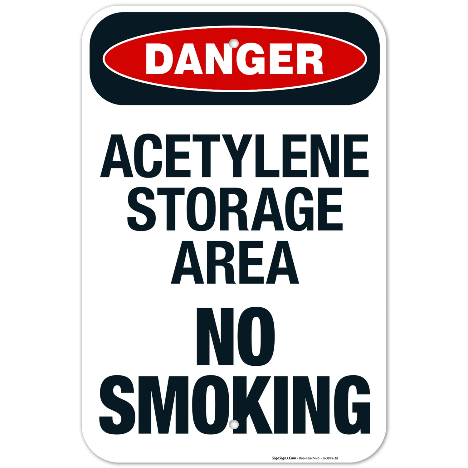 Acetylene Storage Area No Smoking Sign, OSHA Danger Sign, 12x18 ...
