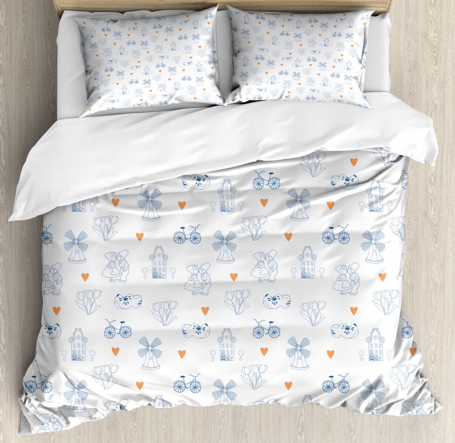 Dutch Queen Size Duvet Cover Set, Traditional Holland Culture Elements ...